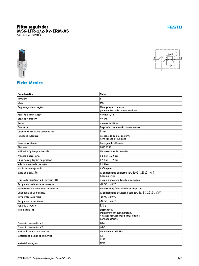 Datasheet Filtro MS6 | PDF | Pressão | Engenharia Química