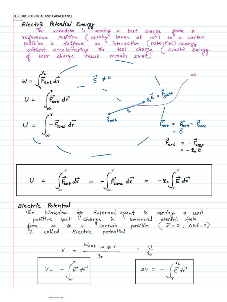 Electric Potential and Capacitance: Physics Notes Page 1 | PDF ...