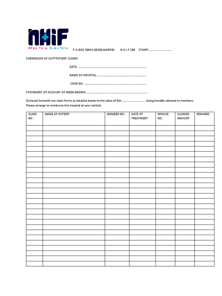 Nhif Outpatient Submission Form-18b | PDF