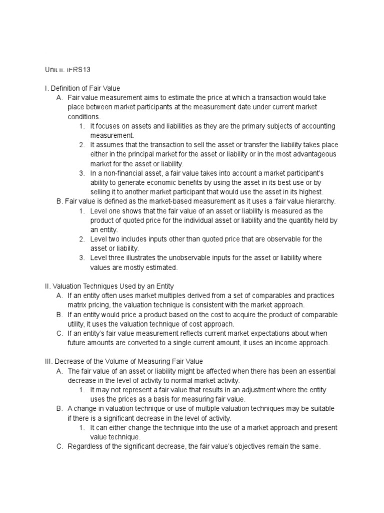 IFRS 13 Summary Notes | PDF | Fair Value | Valuation (Finance)