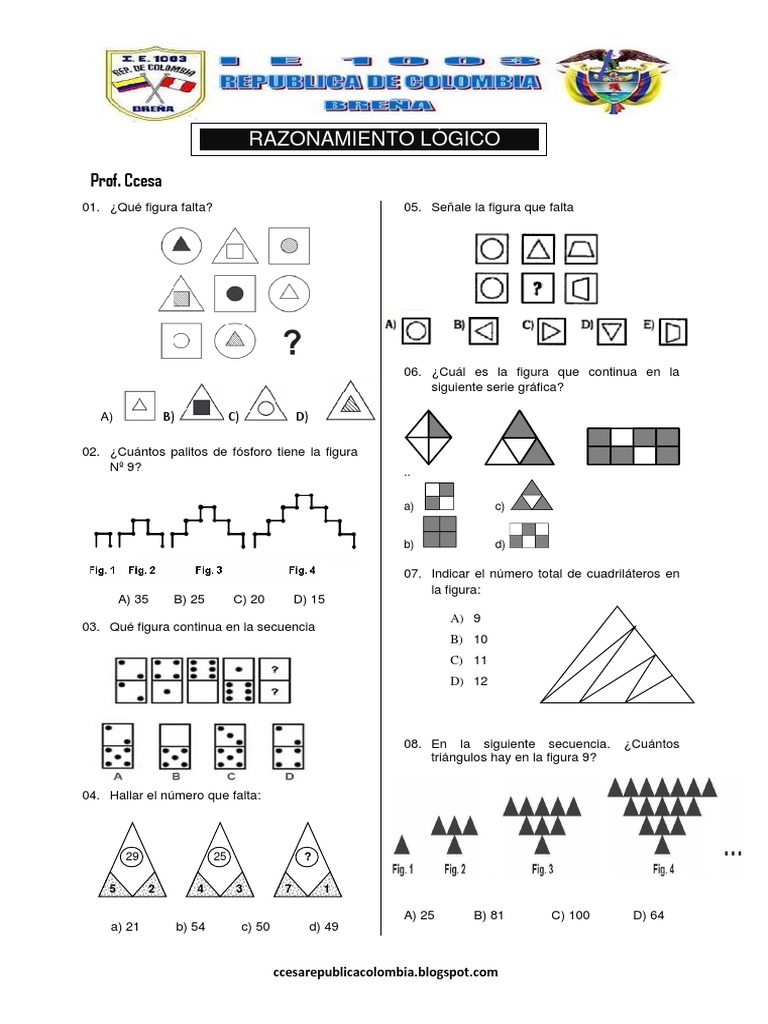Ejercicios de Razonamiento Lógico 6to | PDF