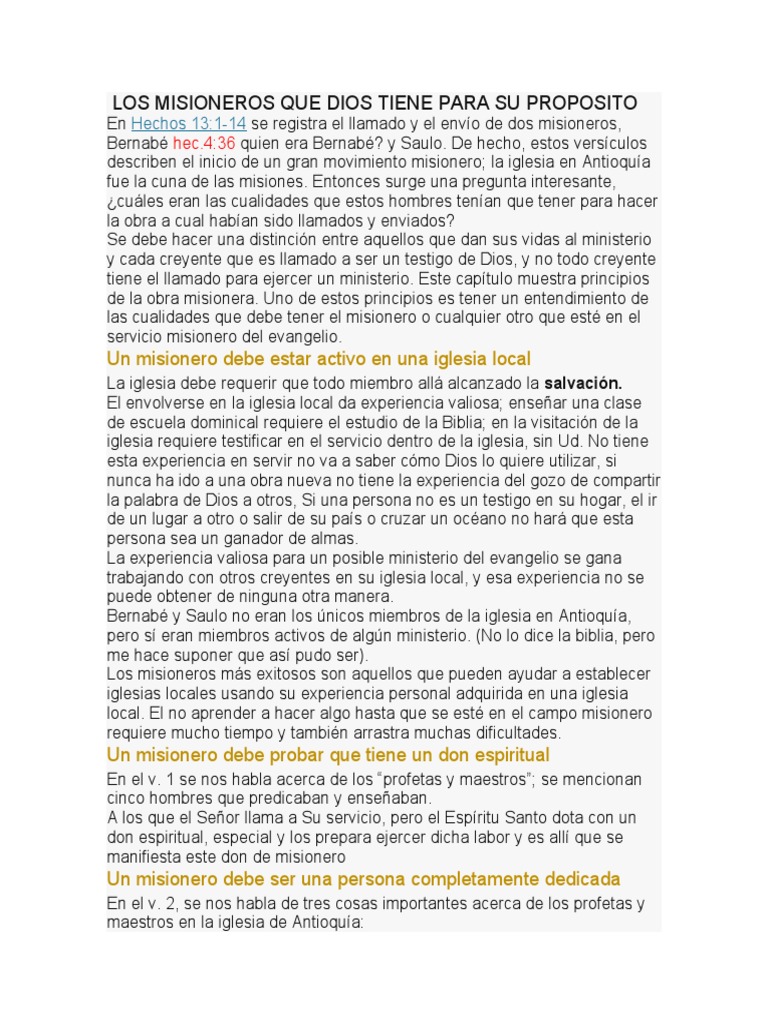 Cualidades de Misioneros Bíblicos | PDF | espíritu Santo | Misionero