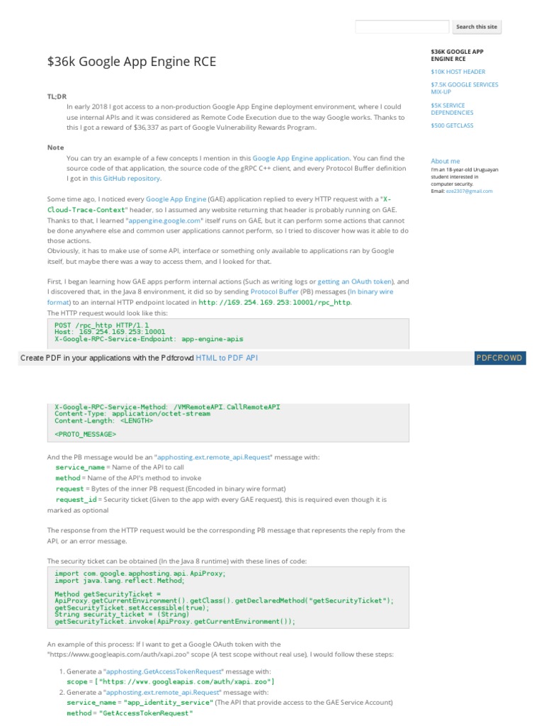 $36k Google App Engine RCE | PDF | Hypertext Transfer Protocol | Java (Programming Language)