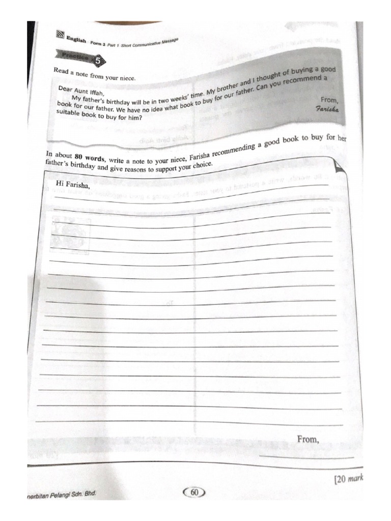 English Form 3 Part 1 Short Communicative Message | PDF