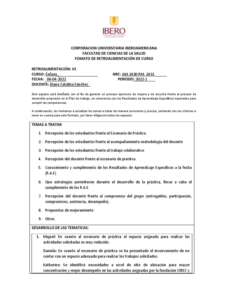 Formato Retroalimentación de Práctica - Raps 2022 | PDF | Maestros ...