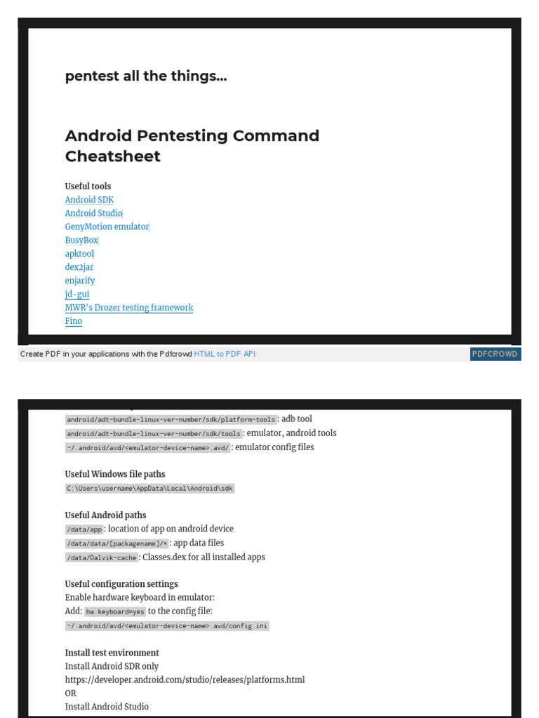 Android Pentesting Sheet | PDF | Android (Operating System) | Computing