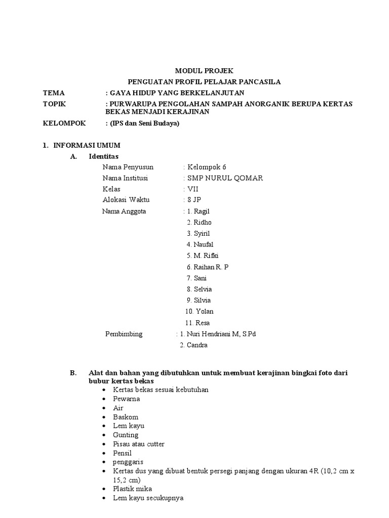Contoh Modul Projek Kel 6 | PDF
