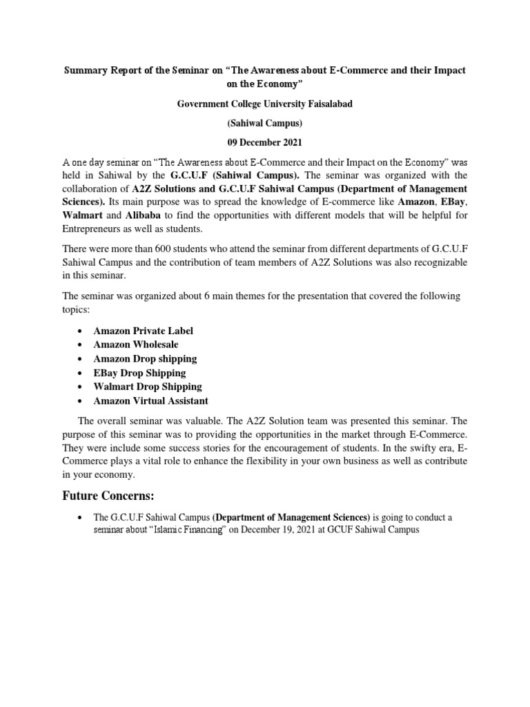 Summary Report of The Seminar PDF | PDF | Science | E Commerce