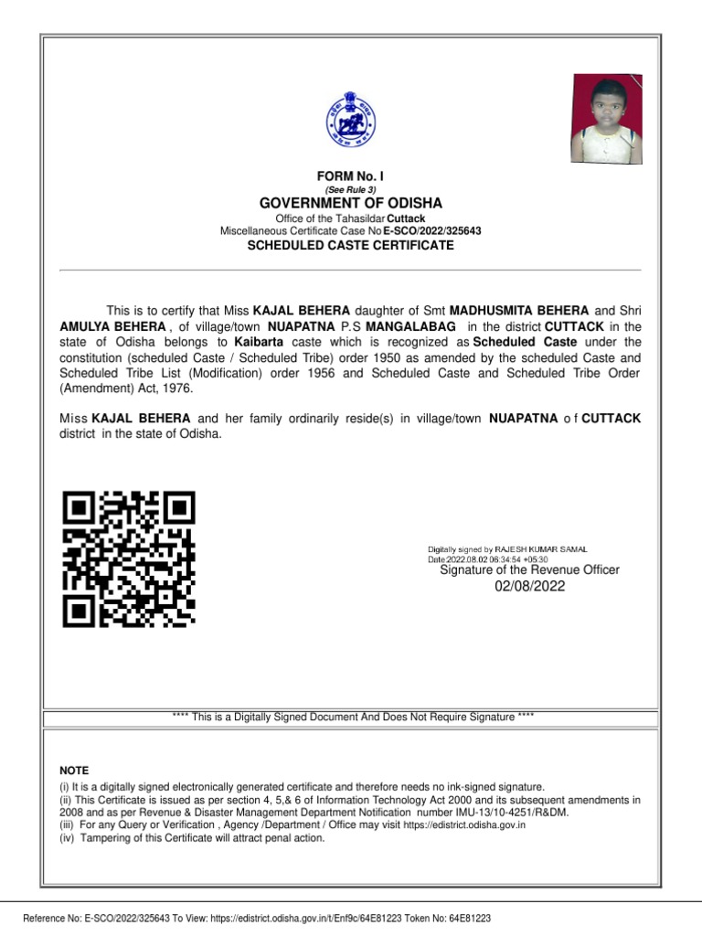 Government of Odisha: Form No. I | PDF