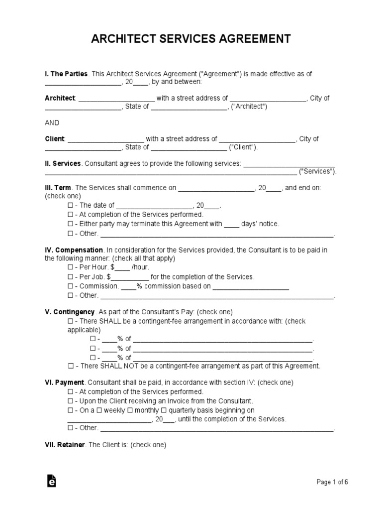 Architect Services Agreement: Page 1 of 6 | PDF | Arbitration | Trade ...