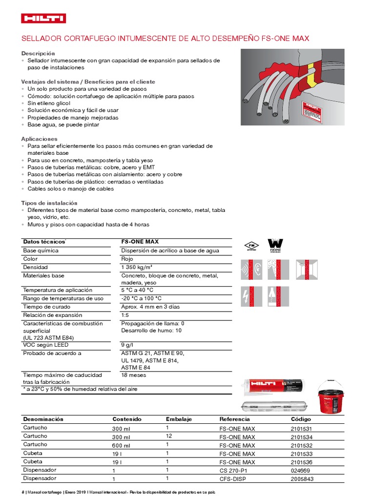Submittal 012 Fs-One-Hilti Sellador Cortafuego Ficha Tecnica | PDF ...