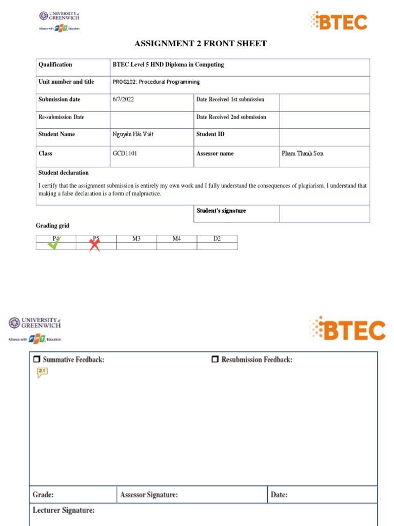 Assignment 2 Front Sheet: Qualification BTEC Level 5 HND Diploma in Computing | PDF ...
