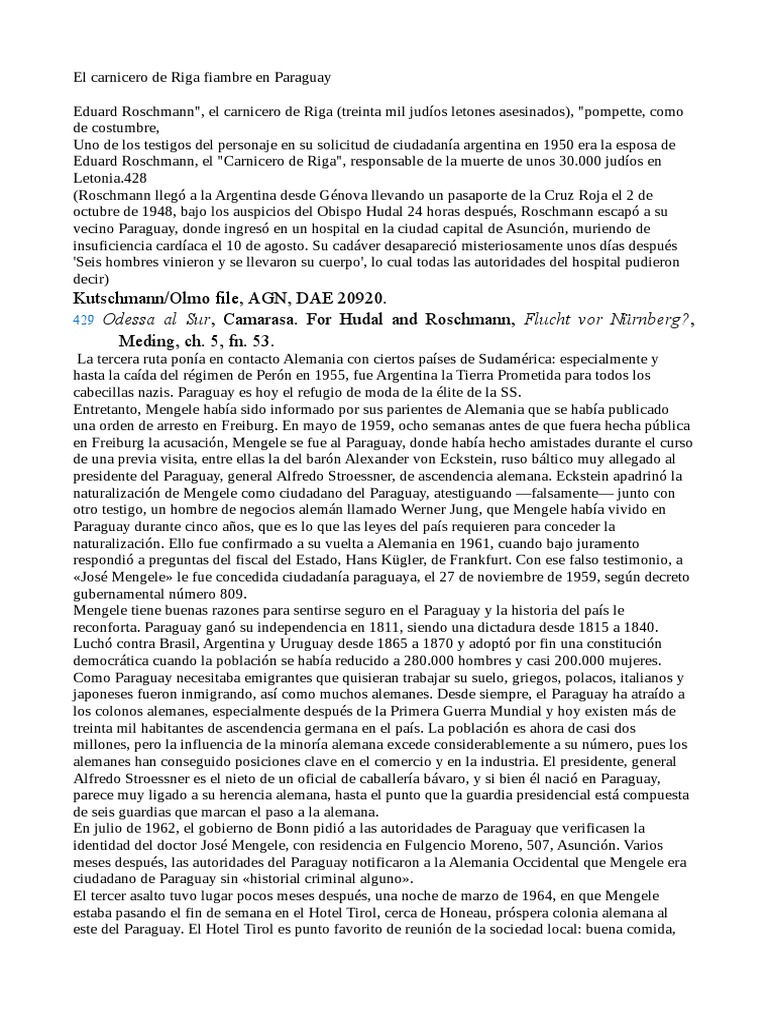 Nazis en Paraguay: Roschmann y Mengele | PDF | Paraguay | Gobierno