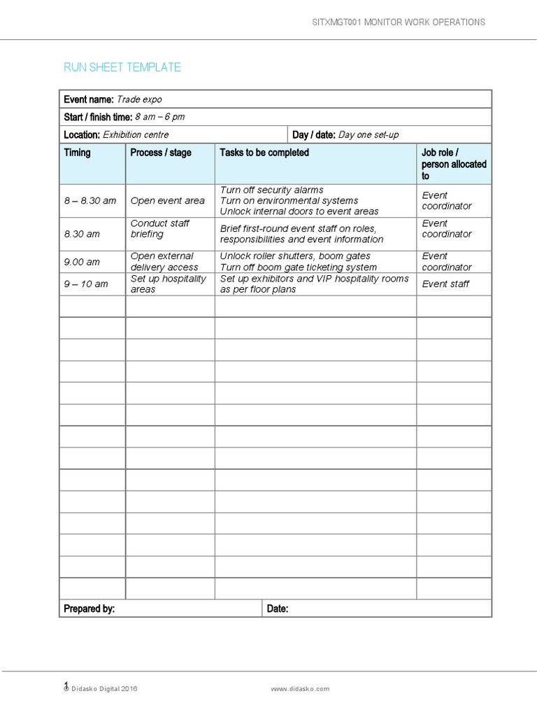 Run sheet template | PDF