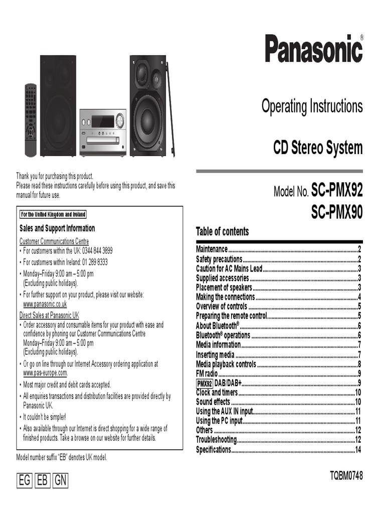 Operating Instructions: CD Stereo System SC-PMX92 SC-PMX90 | PDF ...