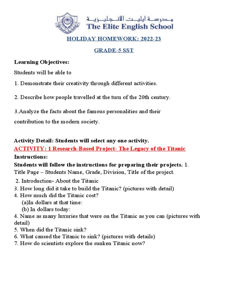 SST Holiday Homework Grade - 5 - 1656499917 | PDF | Art
