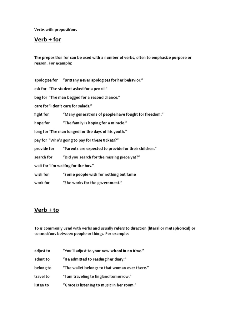 Verbs with Prepositions Guide | PDF | Verb