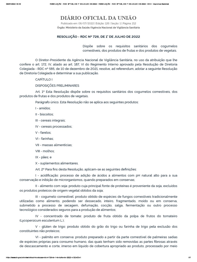 RESOLUÇÃO - RDC Nº 726, DE 1° DE JULHO DE 2022 - RESOLUÇÃO - RDC Nº 726 ...