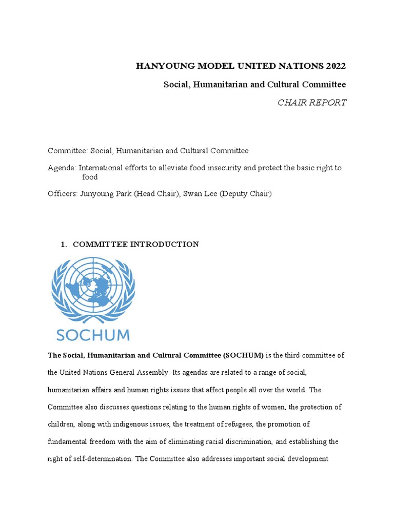SOCHUM Chair Report 2022 | PDF | Food Security | Hunger