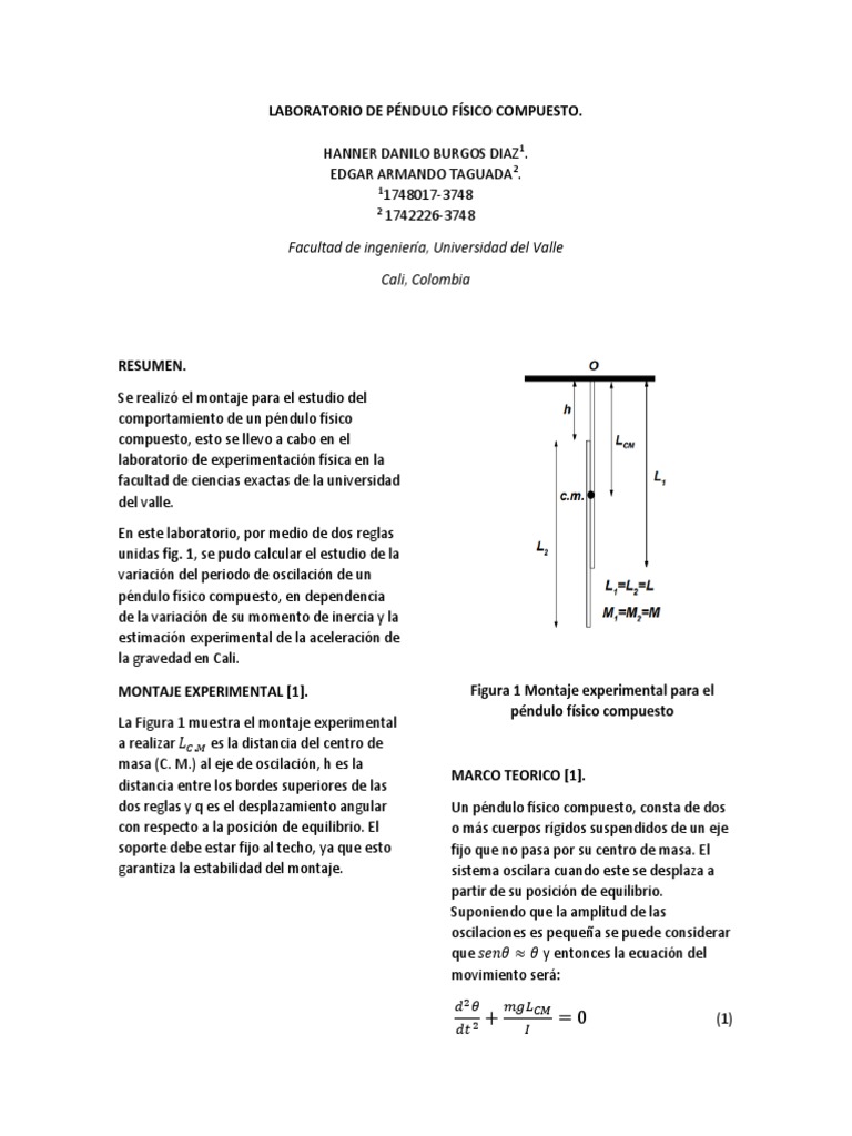Laboratorio de Péndulo Físico Compuesto | PDF | Péndulo | Masa