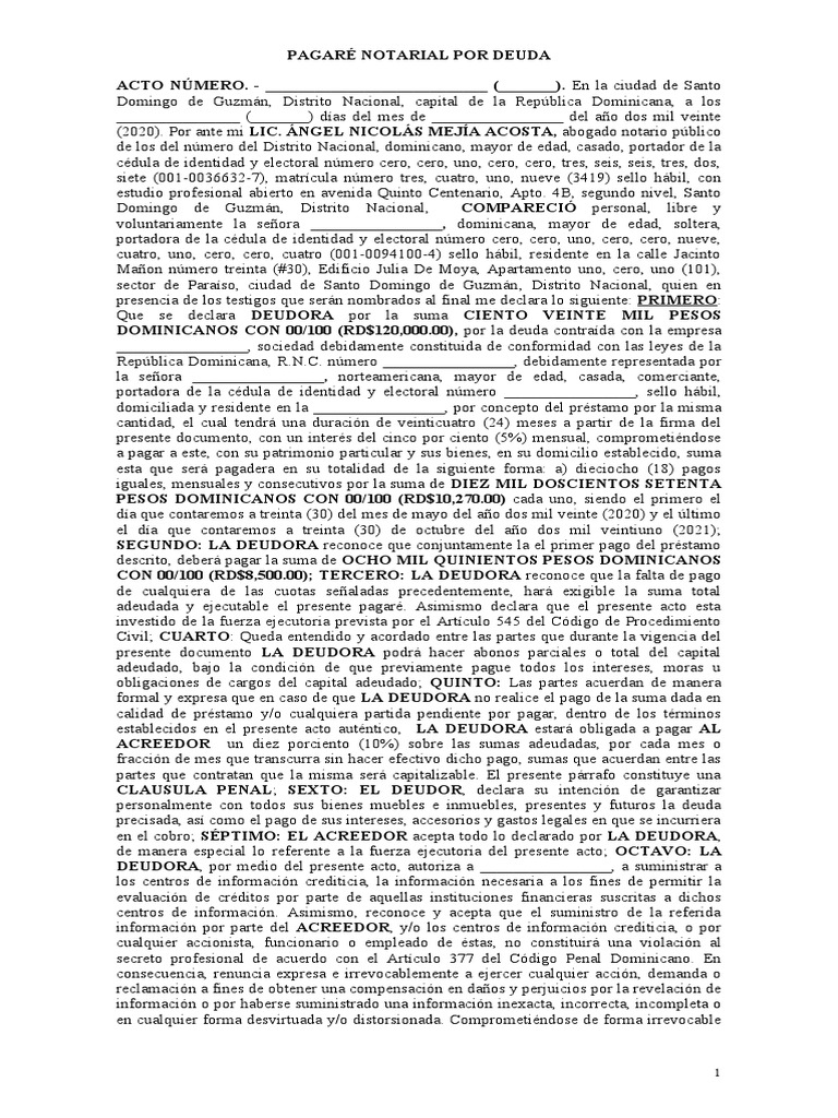 Modelo Pagare | PDF | Pagos | República Dominicana