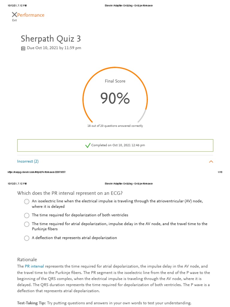 Elsevier Adaptive Quizzing - Quiz Performance ULTIMO | PDF | Electrocardiography | Atrium (Heart)