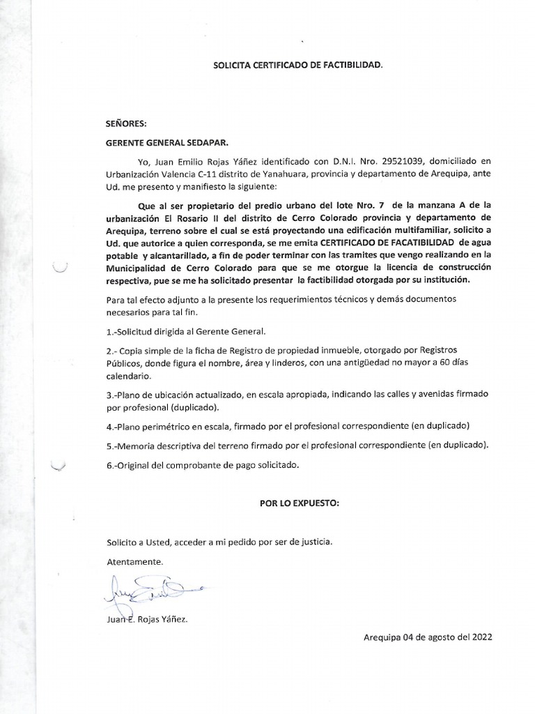 Solicitud de Certificado de Factibilidad | PDF Solicitud de Certificado de Factibilidad | PDF