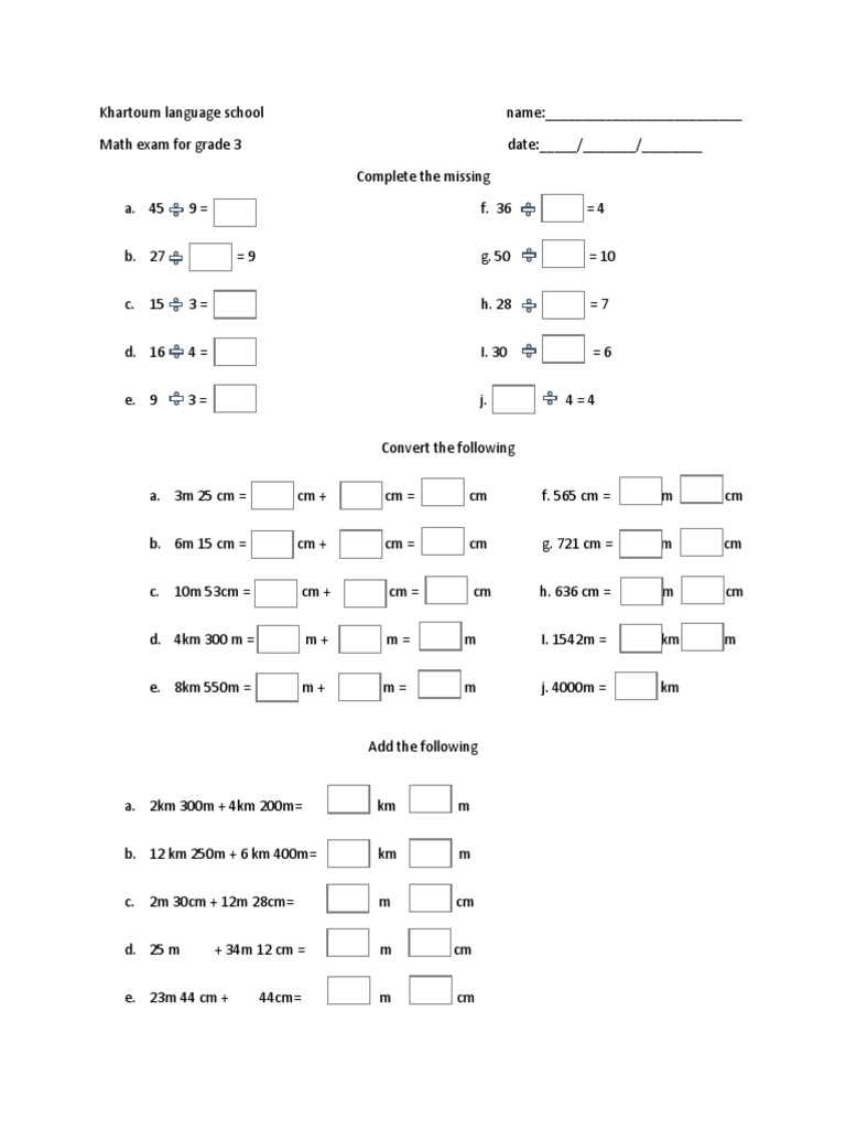 Grade 3 Maths Exam | PDF