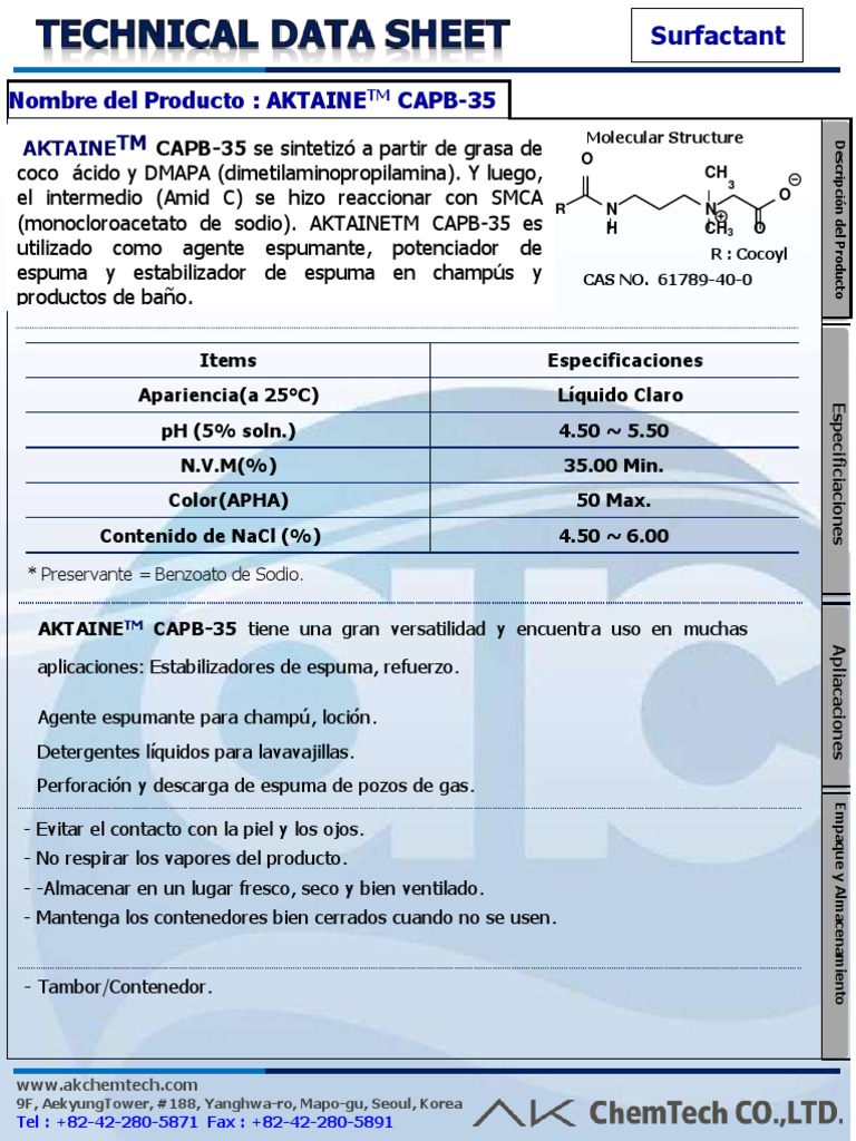 TDS of AKTAINE CAPB-35 - EN Traducción | PDF | Champú | Sustancias químicas