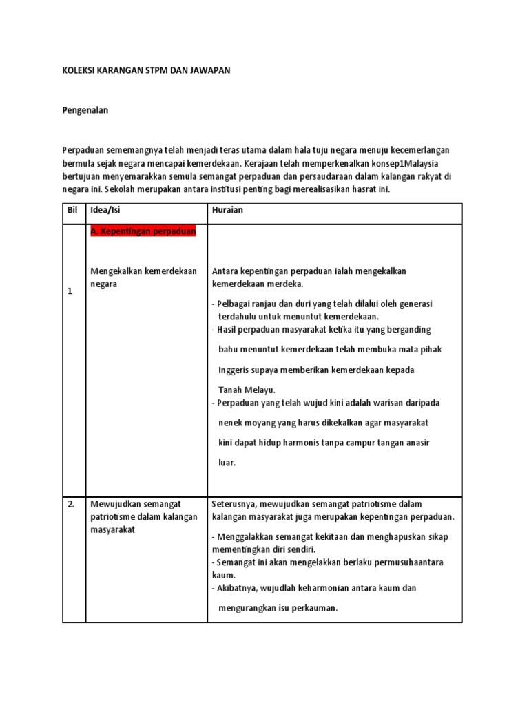 KOLEKSI KARANGAN STPM DAN JAWAPAN | PDF