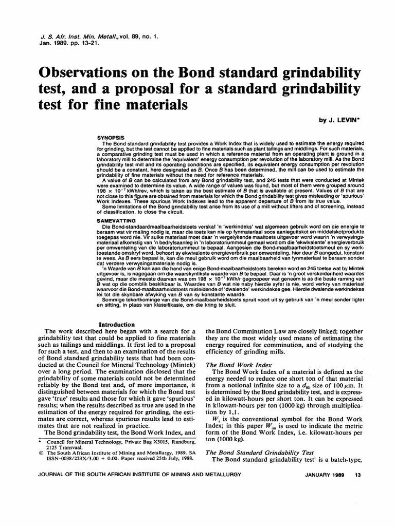 Observations On The Bond Standard Grindability Test, and A Proposal For ...