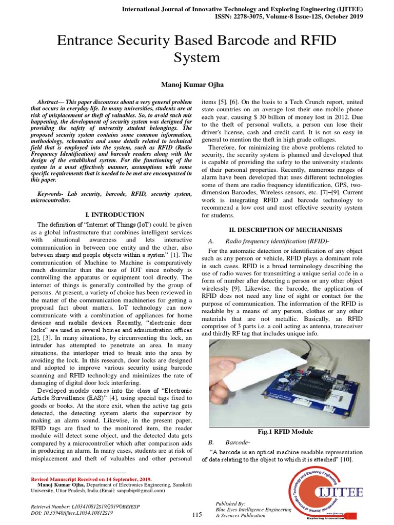QR Code Based Entry System | PDF | Radio Frequency Identification | Barcode