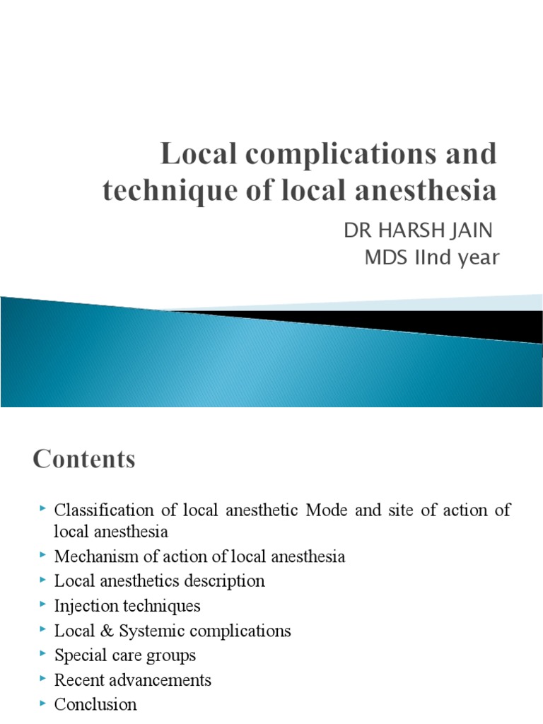 Complications of Local Anesthesia | PDF | Injection (Medicine) | Anesthesia