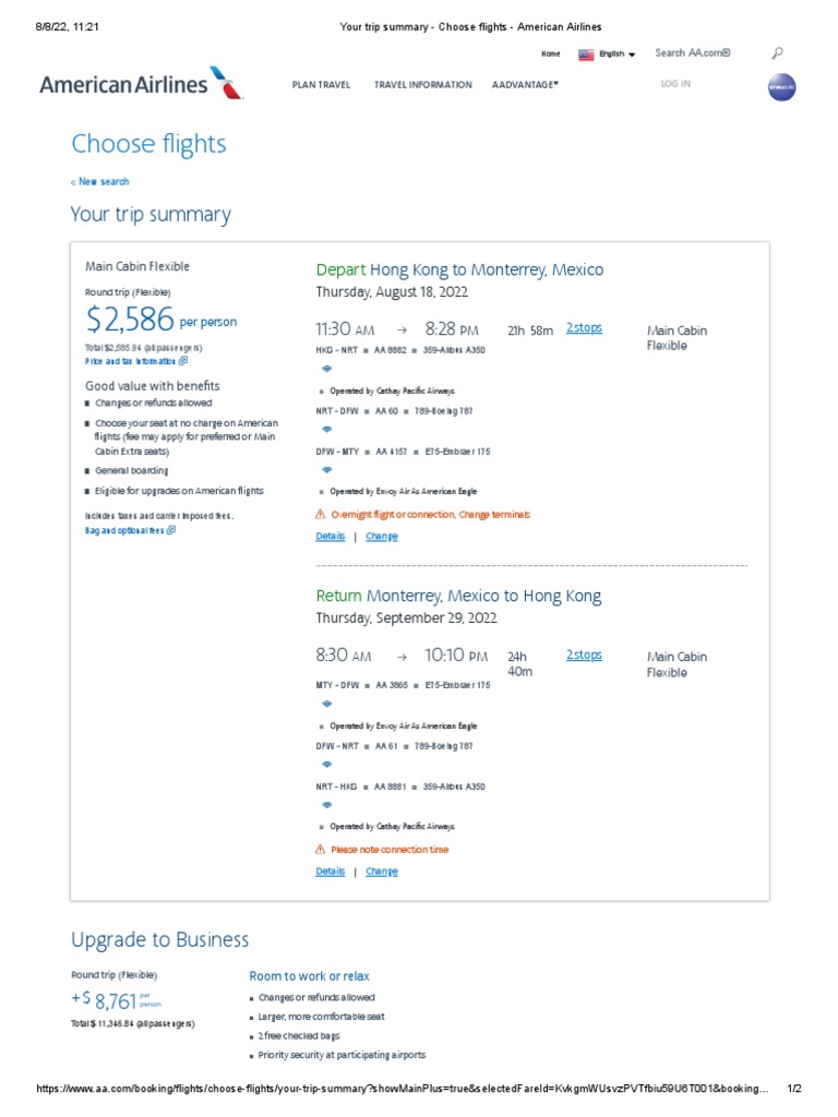 Your Trip Summary - Choose Flights - American Airlines | PDF | American ...
