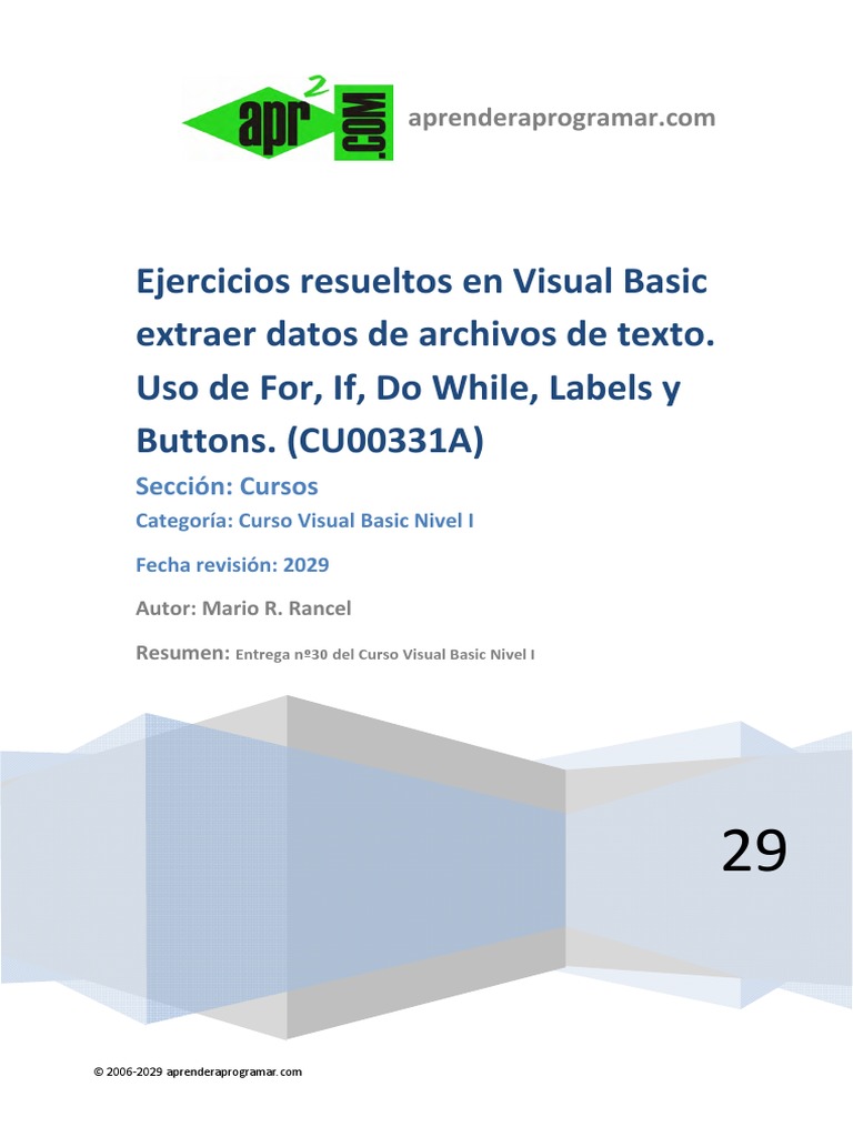 Microsoft Word - CU00331A Ejercicios Visual Basic Resueltos Ficheros Texto For If While | PDF ...