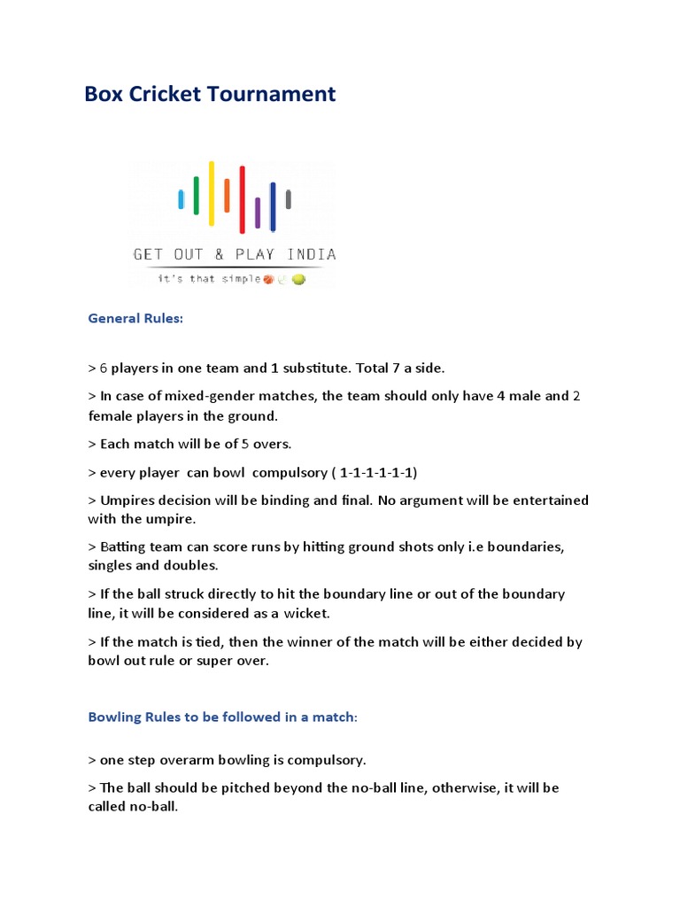 Box Cricket Rulebook | PDF