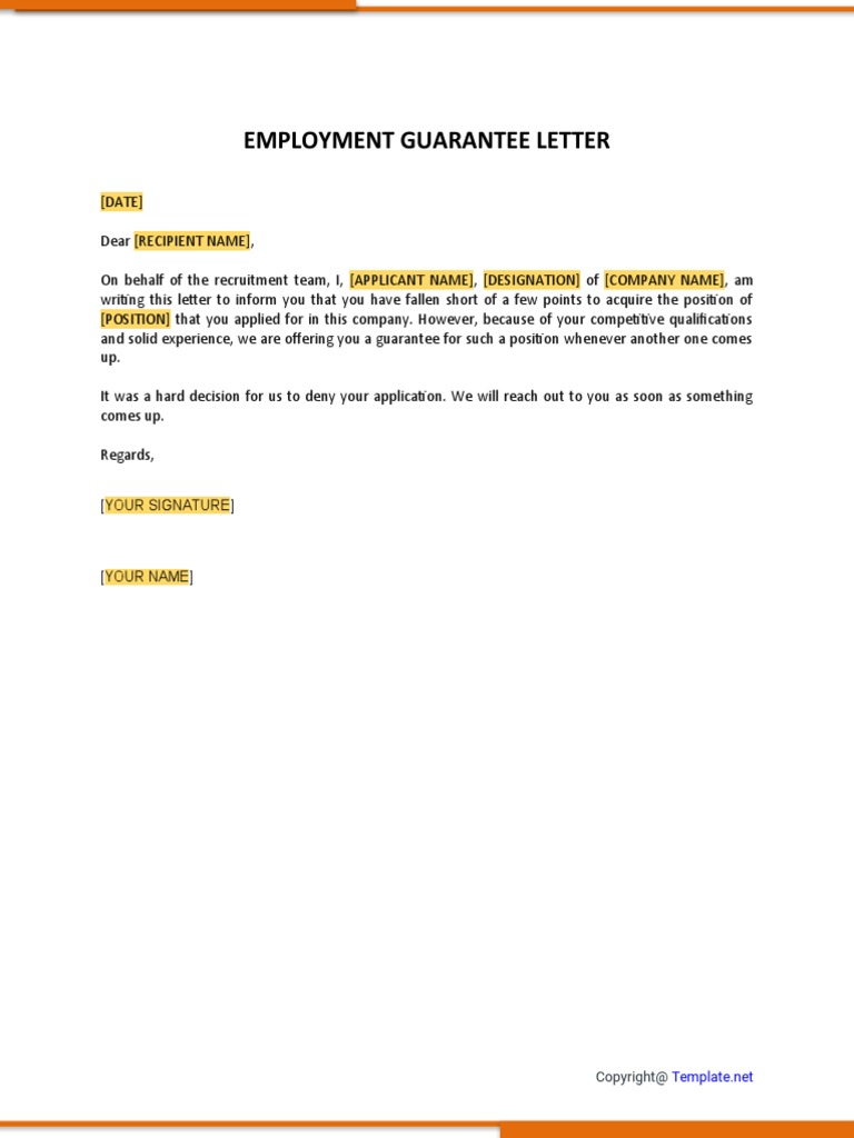 Employment Guarantee Letter | PDF