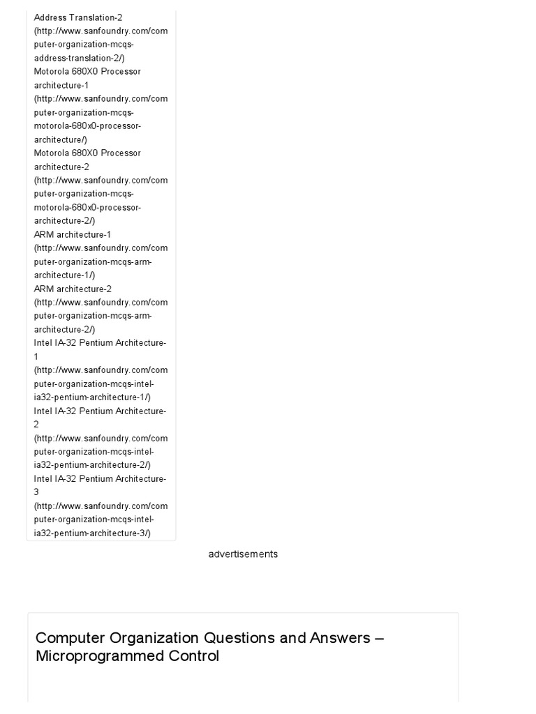 Computer Organization Questions and Answers - MicroprogrammedControl - Sanfoundry | PDF ...