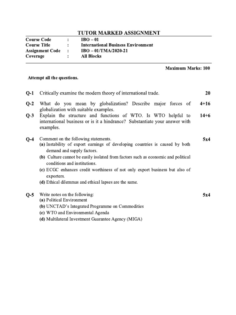 Ibo-01 Assignment | PDF | World Trade Organization | Credit