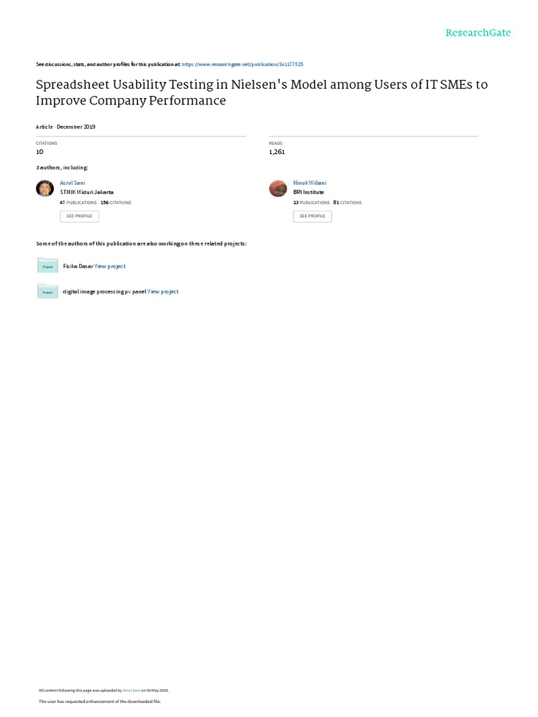 Spreadsheet Usability Testing in Nielsen'S Model Among Users of It Smes ...