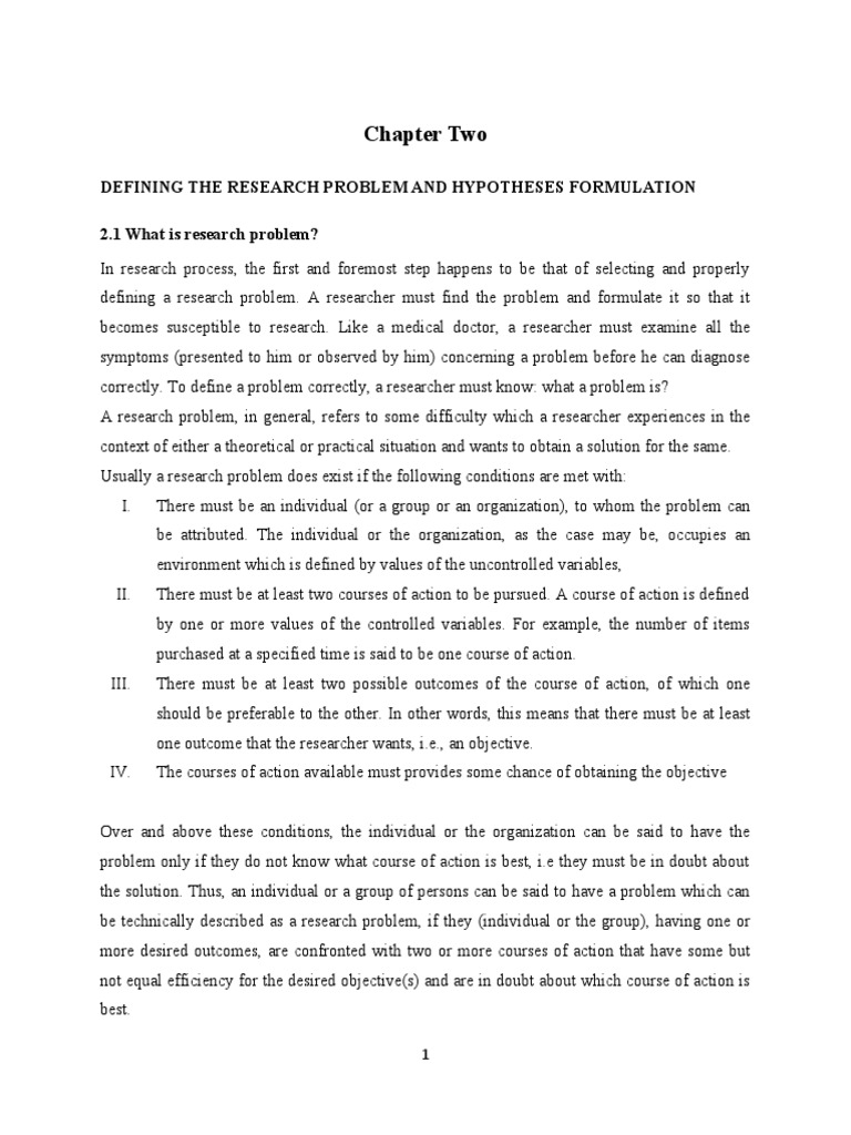 Chapter Two: Defining The Research Problem and Hypotheses Formulation 2.1 What Is Research ...
