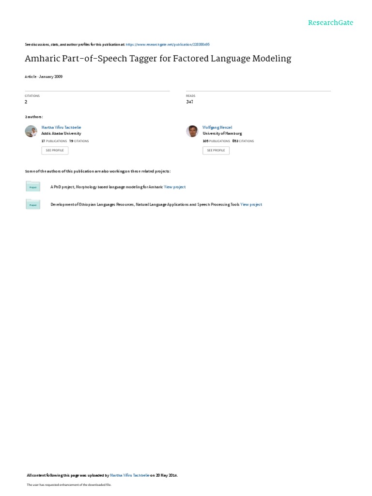 Amharic Part-of-Speech Tagger For Factored Language Modeling | PDF | Morphology (Linguistics ...