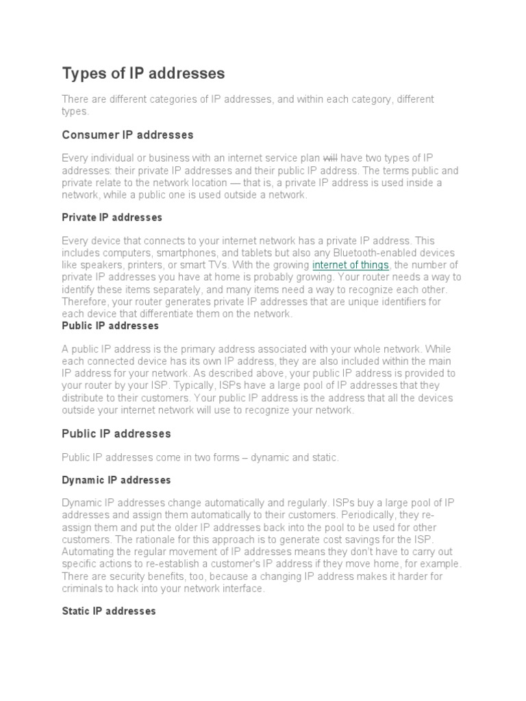 Types of IP Addresses | PDF | Ip Address | Websites