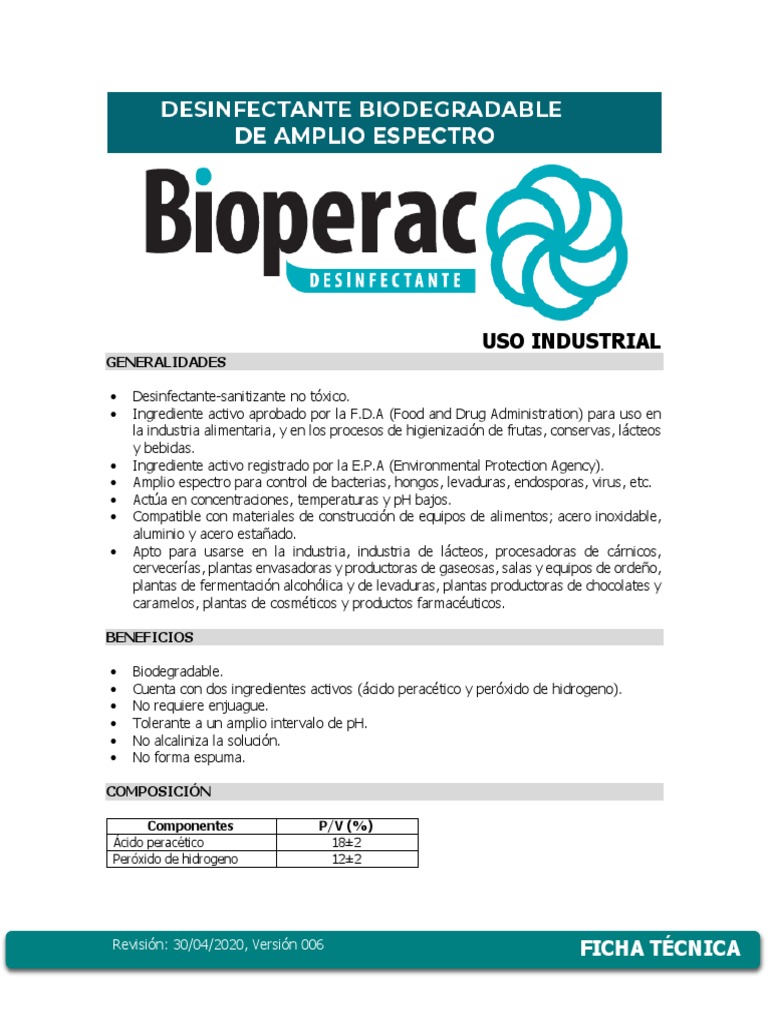 Ft-Bioperac Industrial 30.04.2020 Ver 006 | PDF | Productos lácteos | Agua