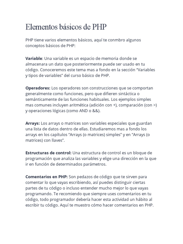 Elementos Básicos de PHP | PDF | Objeto (informática) | Estructura de datos de matriz