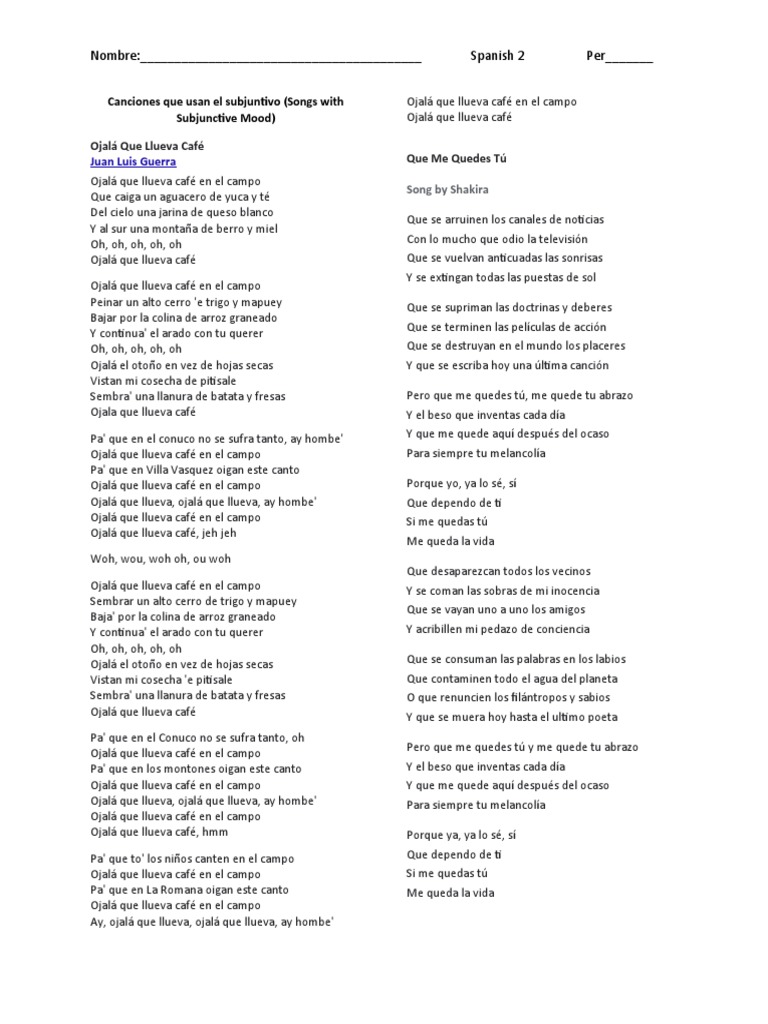 Canciones en Subjuntivo: Análisis y Letras | PDF