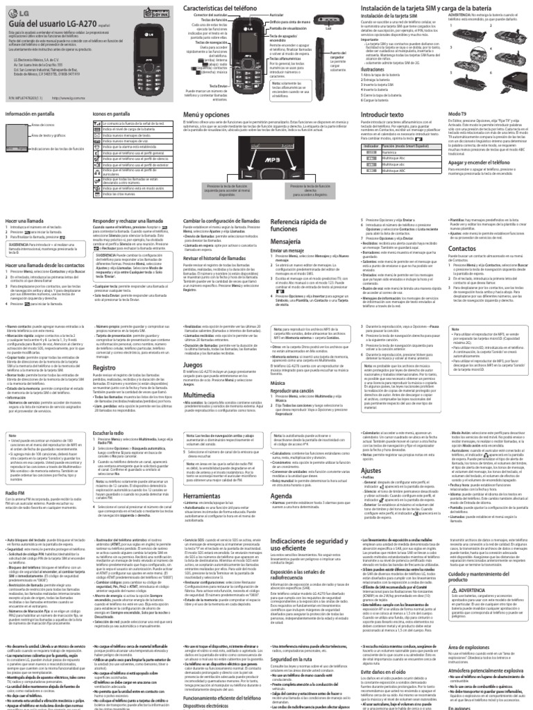 LG-A270 USC UG V1.1 Print 120710 | PDF | Teléfonos móviles | Archivo de ...