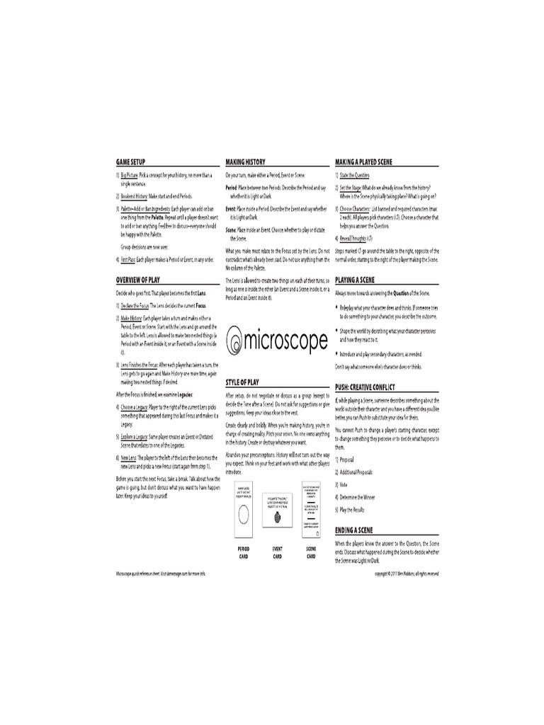 Microscope RPG Cheat Sheet | PDF