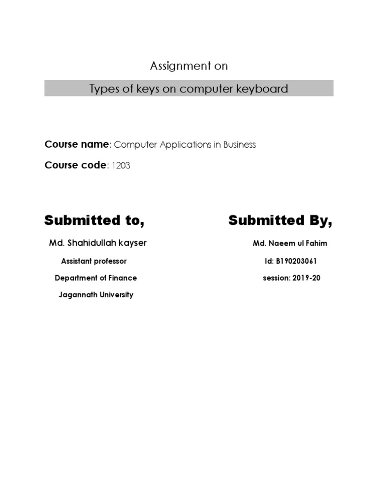 Assignment On Types of Computer Keyboard | PDF | Computer Keyboard | Computing