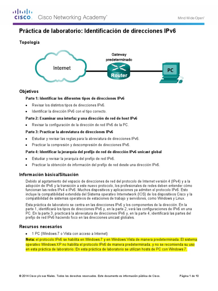 12.7.4 Práctica de Laboratorio - Identificación de Direcciones IPv6 | PDF | Yo Pv6 | Estándares ...